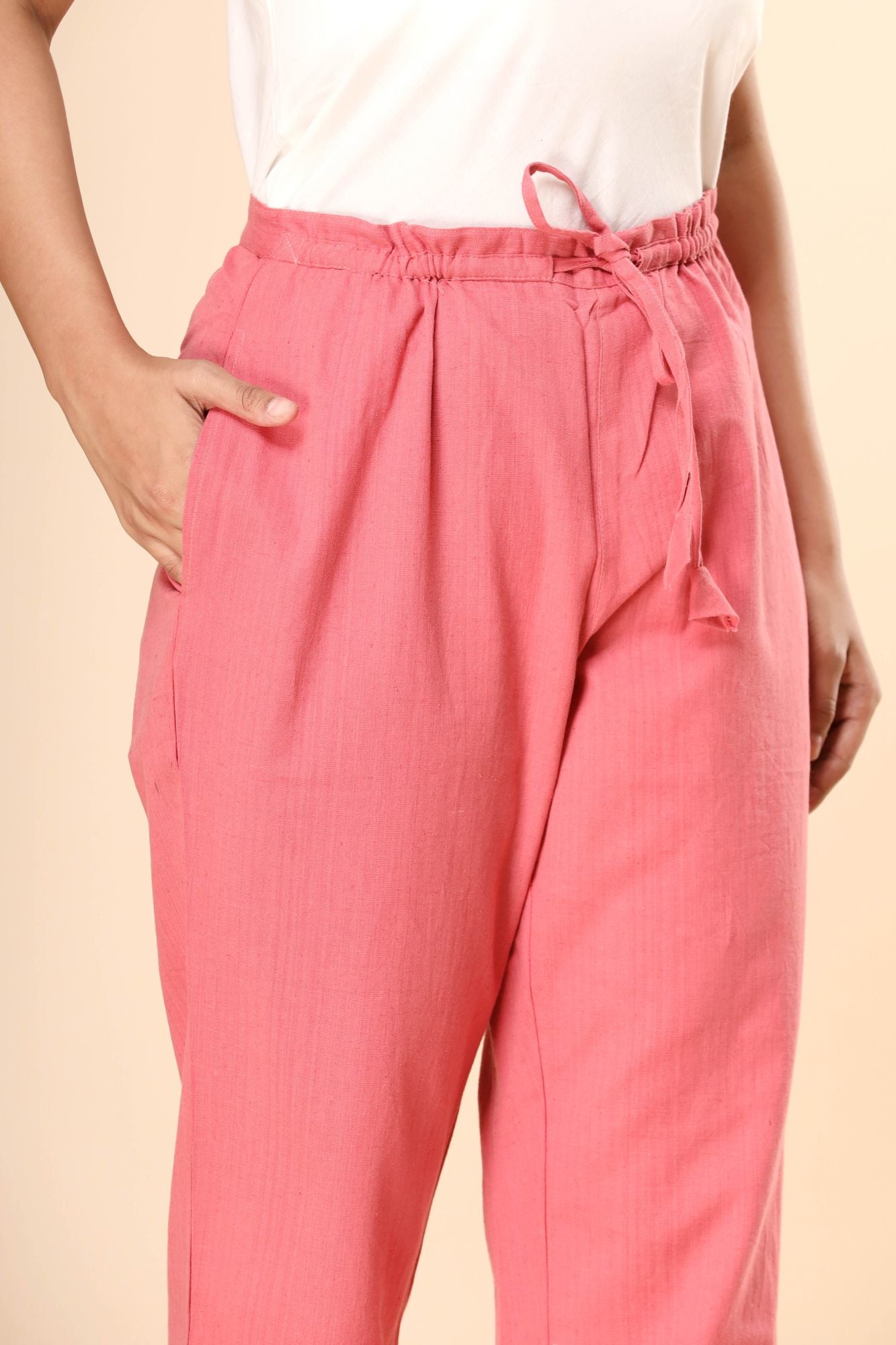 Salmon Cotton Flex Straight Zipper Pants