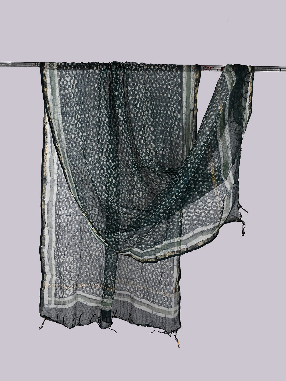 Natural Dark Green Hand Block Printed Abstract Geometric Jaal Kota ...