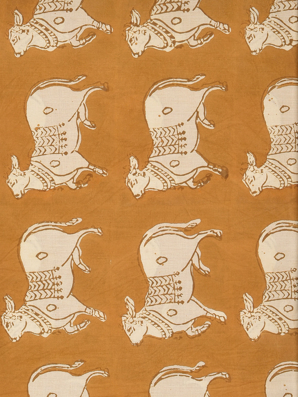 Bagru Yellow Badi Nandi Animal Pattern Hand Block Printed Cotton Cambr