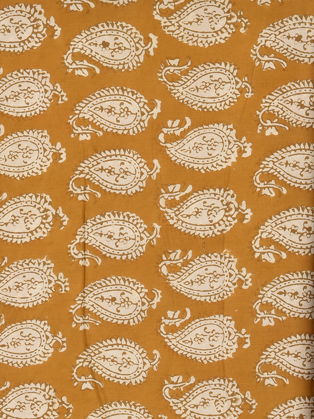 Bagru Yellow Natural Dyed Paisley Kairi Pattern Hand Block Printed Cot