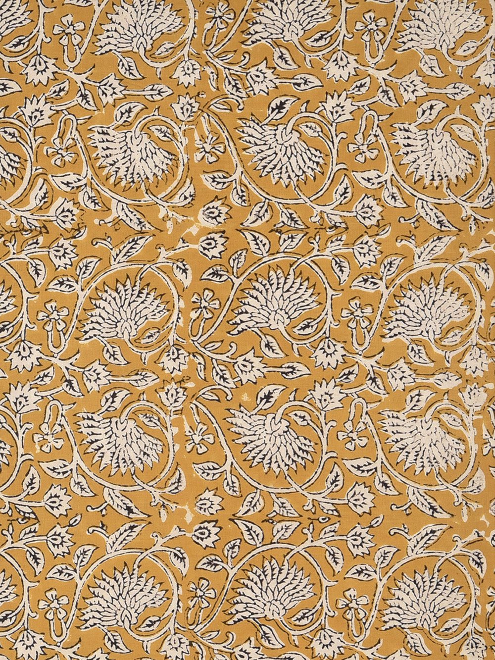 Bagru Yellow Floral Jaal Pattern Hand Block Printed Cotton Cambric Fab
