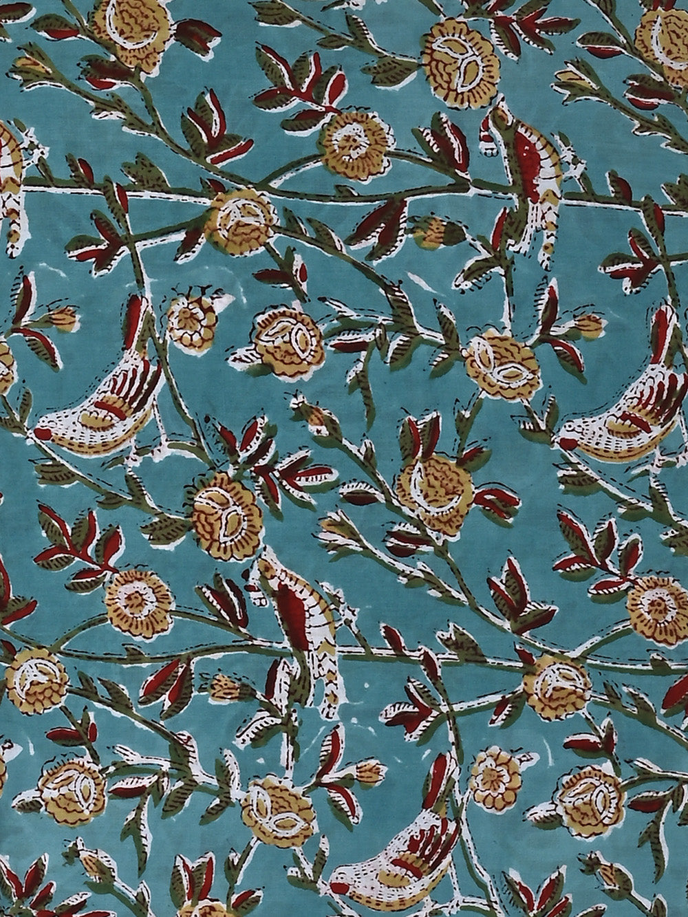 Firozi Blue Chidiya Jaal Pattern Cotton Cambric Sanganeri Hand Block P