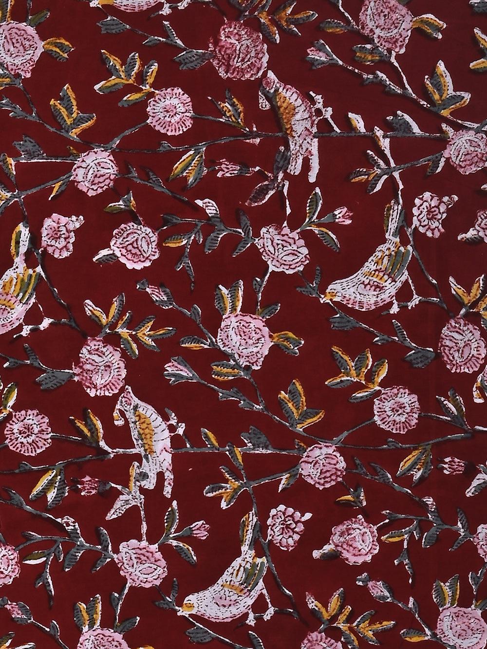 Red Chidiya Jaal Pattern Cotton Cambric Sanganeri Hand Block Printed F