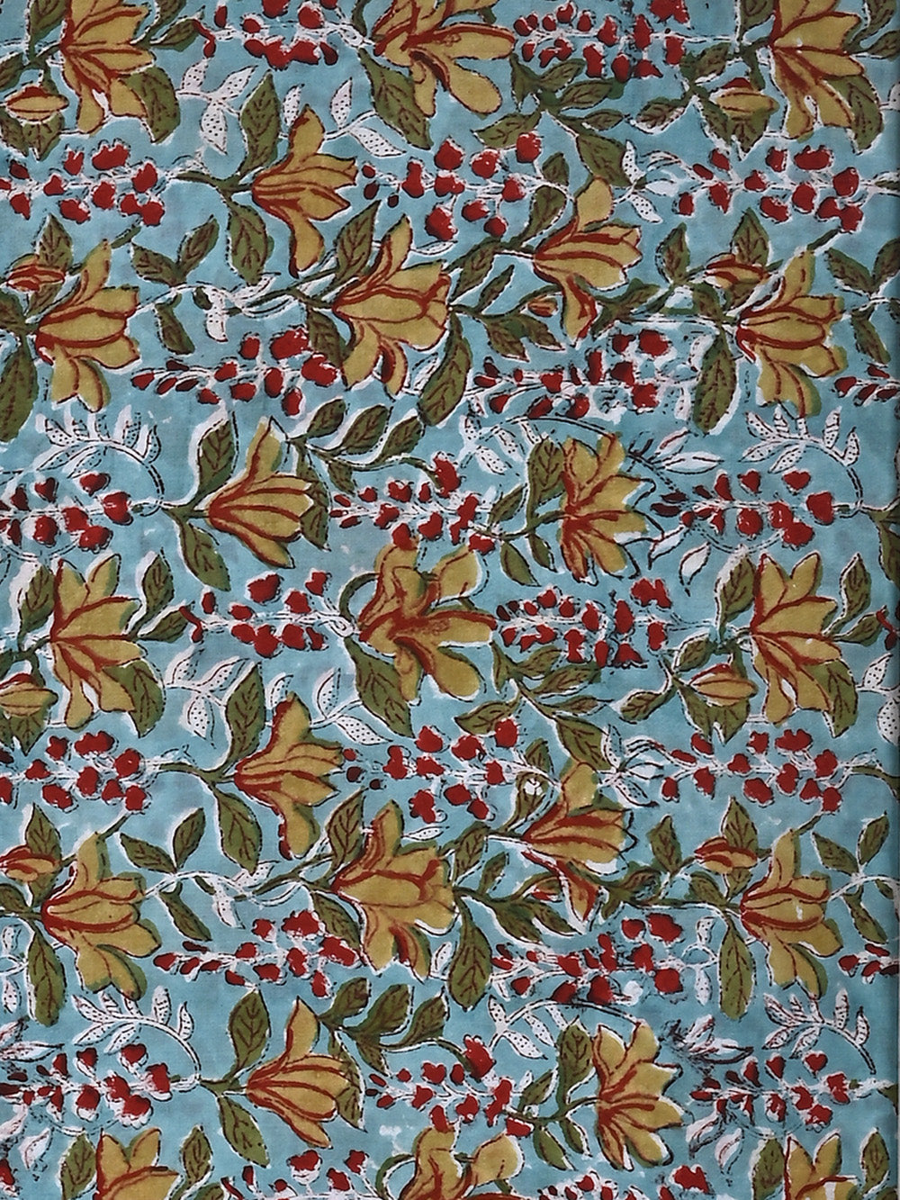 Blue Creeper Flower Jaal Pattern Cotton Cambric Sanganeri Hand Block P