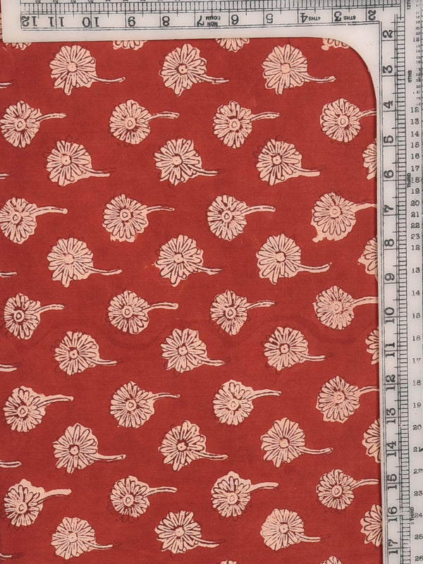 Bagru Red Natural Dyed Marigold Flower Motif Outline Cotton Cambric Fa