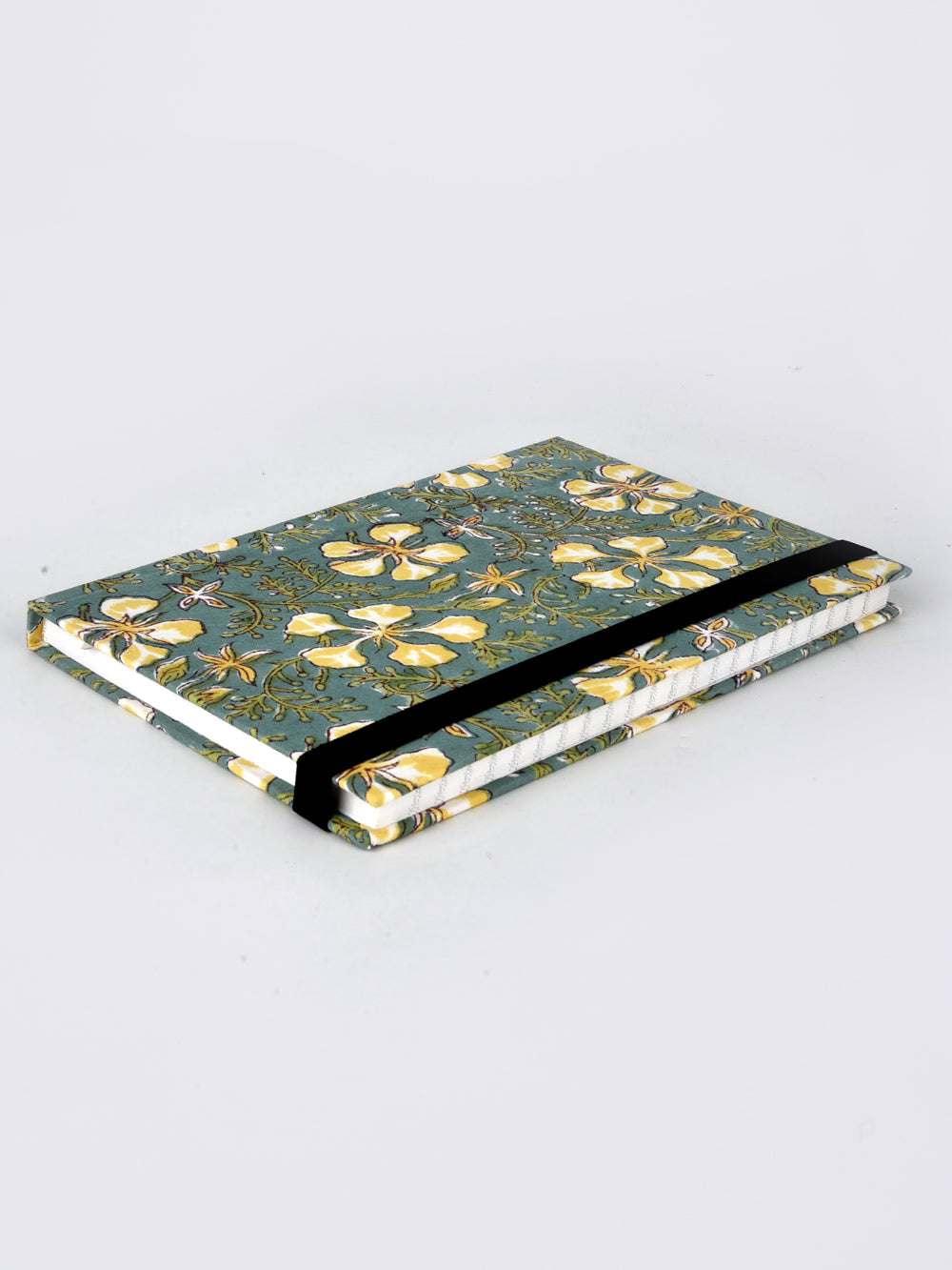 Blooming Flower Pattern Block Printed A5 Elastic Notebook