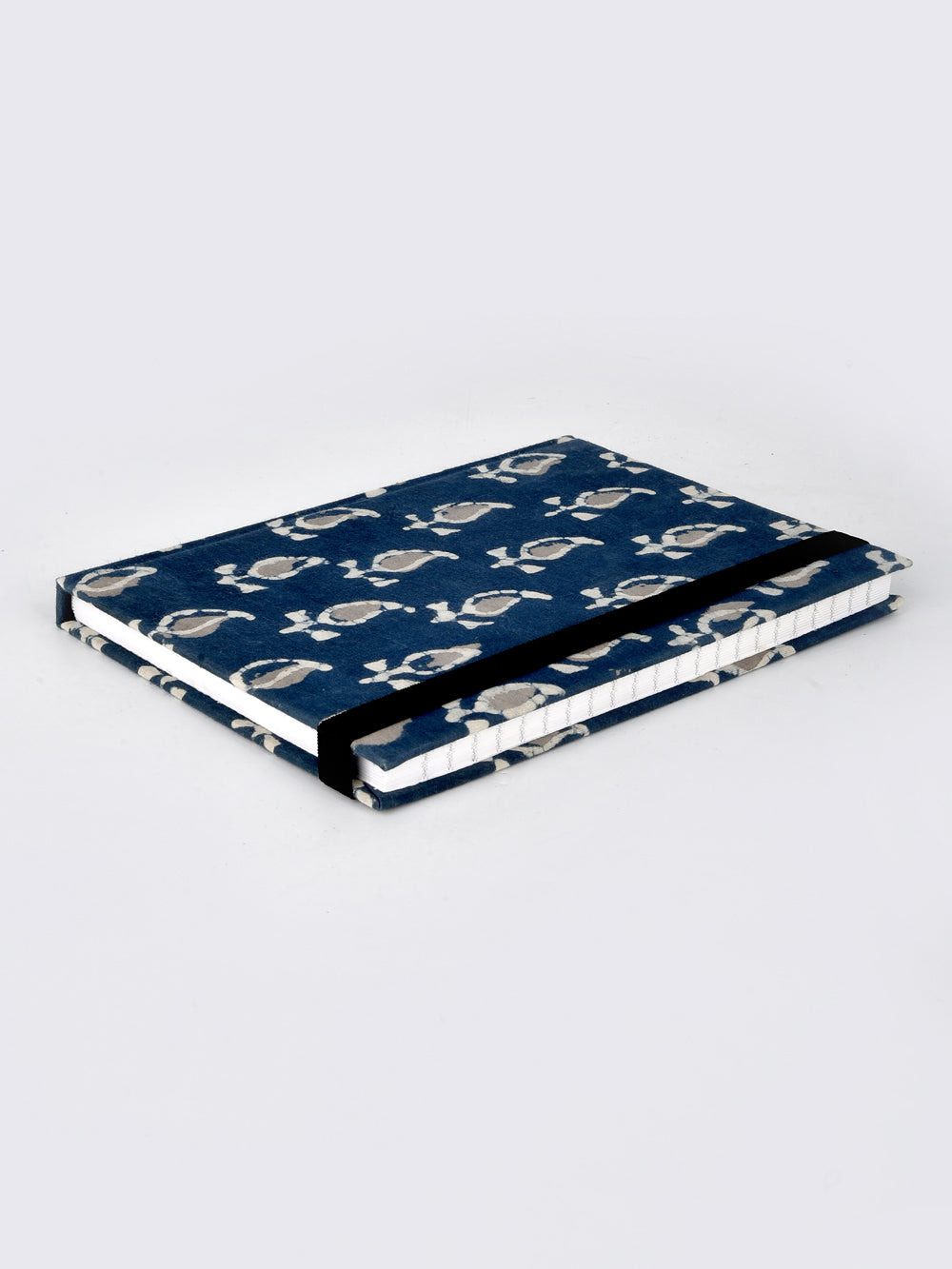 Indigo Mini Paisley Pattern Block Printed A5 Elastic Notebook
