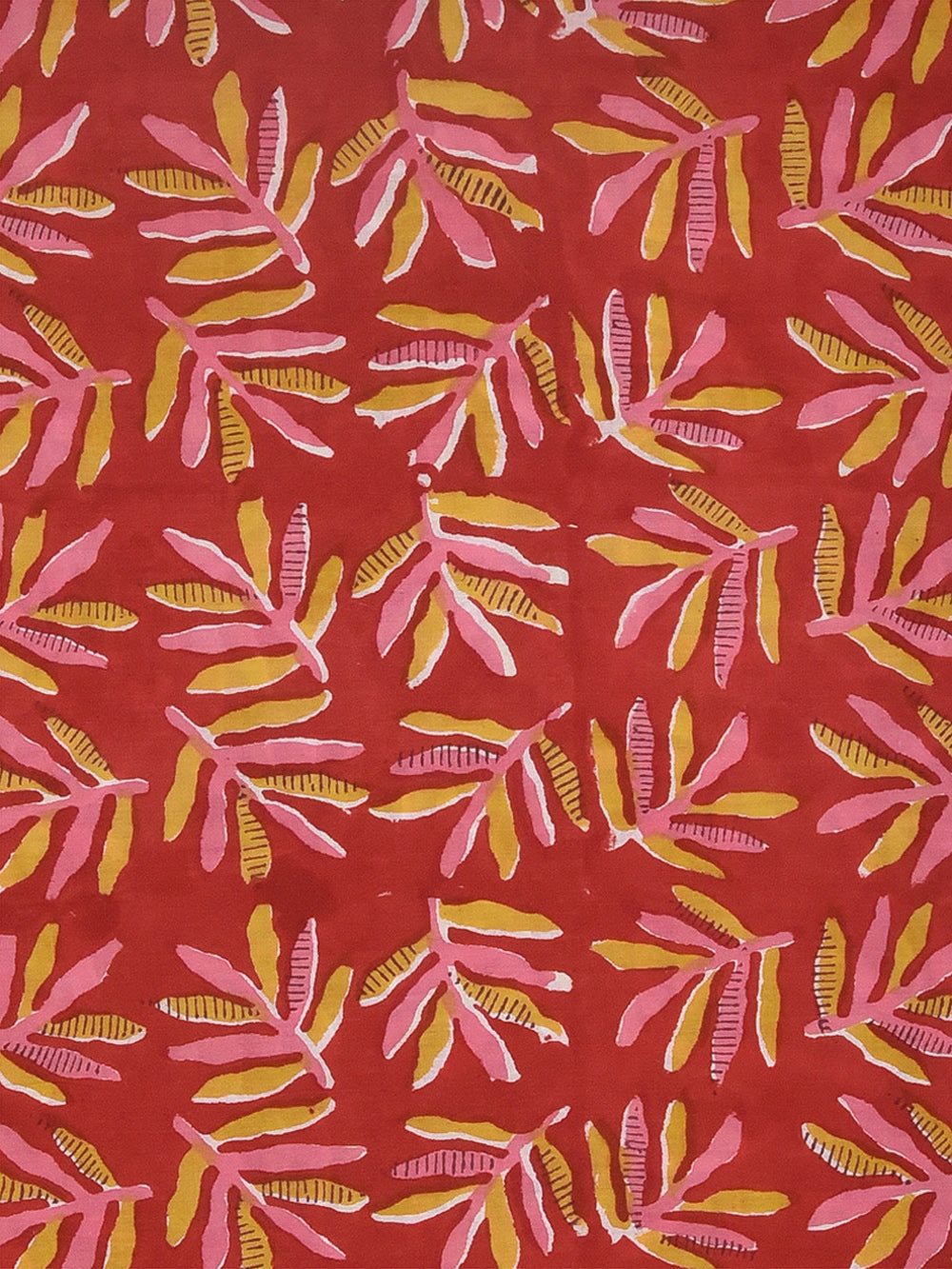 Red Fallen Leaves Pattern Cotton Cambric Rapid Sanganeri Fabric