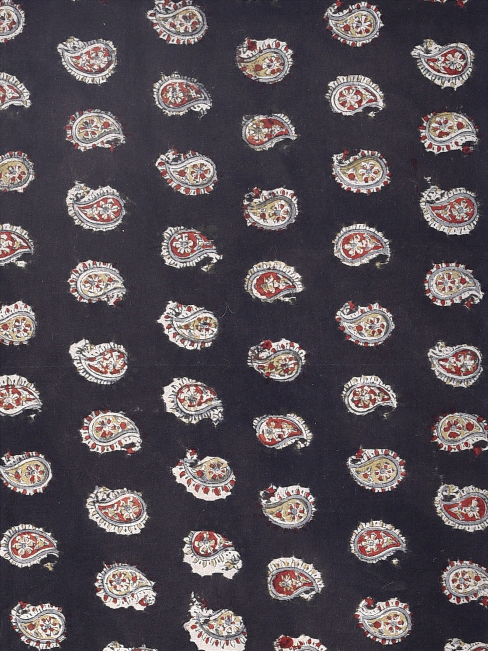 Black Mini Paisley Booti Pattern Stripes Kalamkari Cotton Cambric Fabr