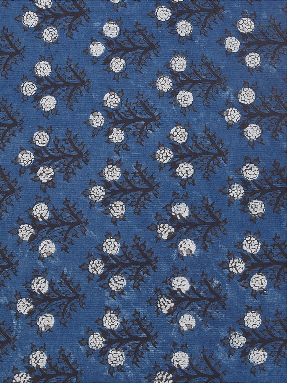 Indigo Daboo Natural Dyed Three Flower Motif Cotton Cambric Fabric