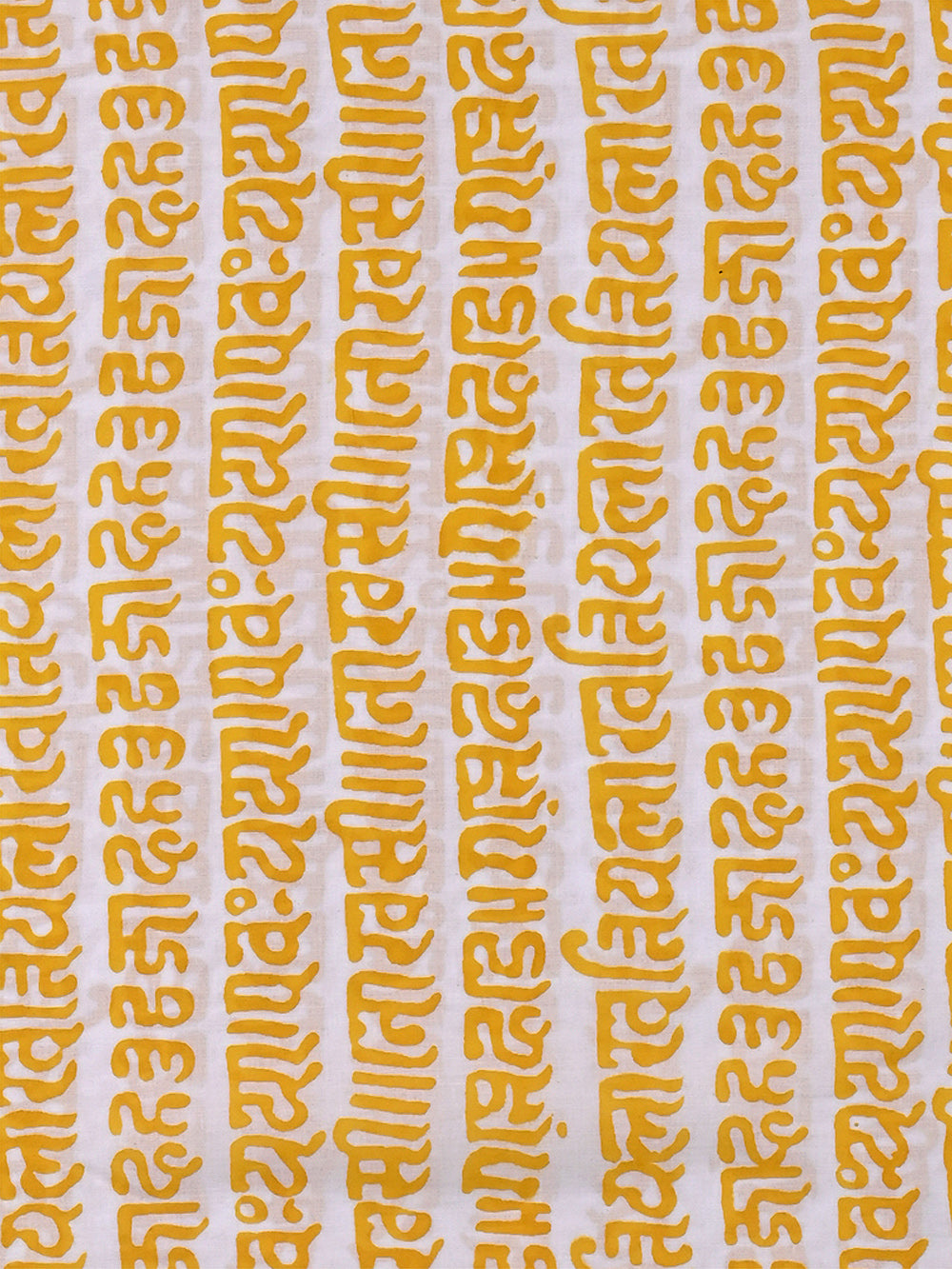 Yellow Sanskrit Mantra Pattern Rapid Block Printed Fabric Sanganeri Fabrics