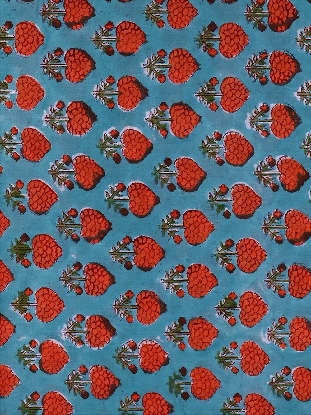 Blue Shade Flower Bagru Lotus Booti Pattern Rapid Sanganeri Fabric