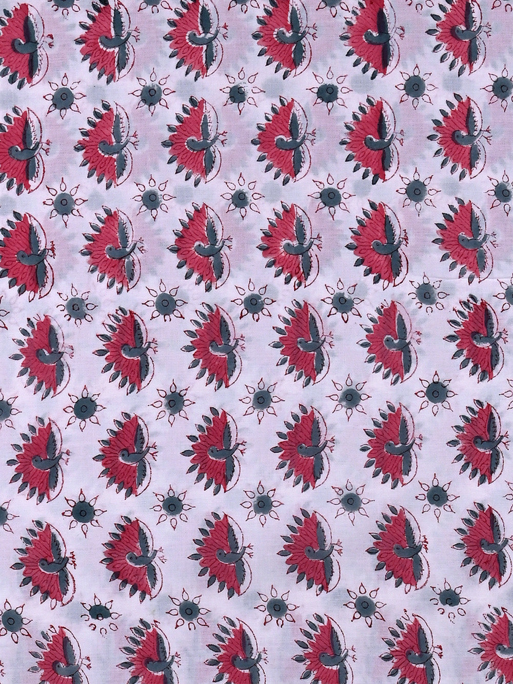 Grey Jaipur Peacock Pattern Rapid Sanganeri Fabric