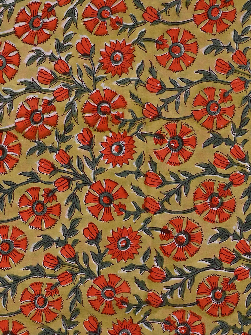 Orange Pastel Flower Forage Pattern Rapid Sanganeri Fabric