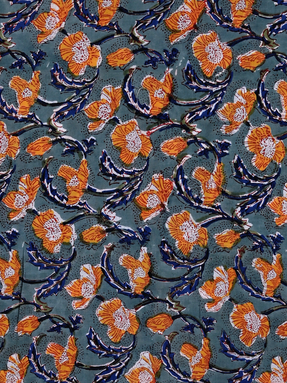 Grey Yellow Anokhi Floral Bloom Dots Pattern Cotton Cambric Sanganeri ...