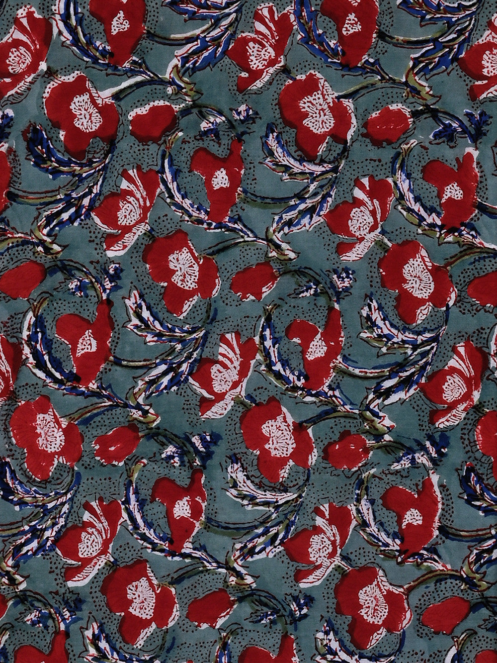 Grey Red Anokhi Floral Bloom Dots Pattern Cotton Cambric Sanganeri ...