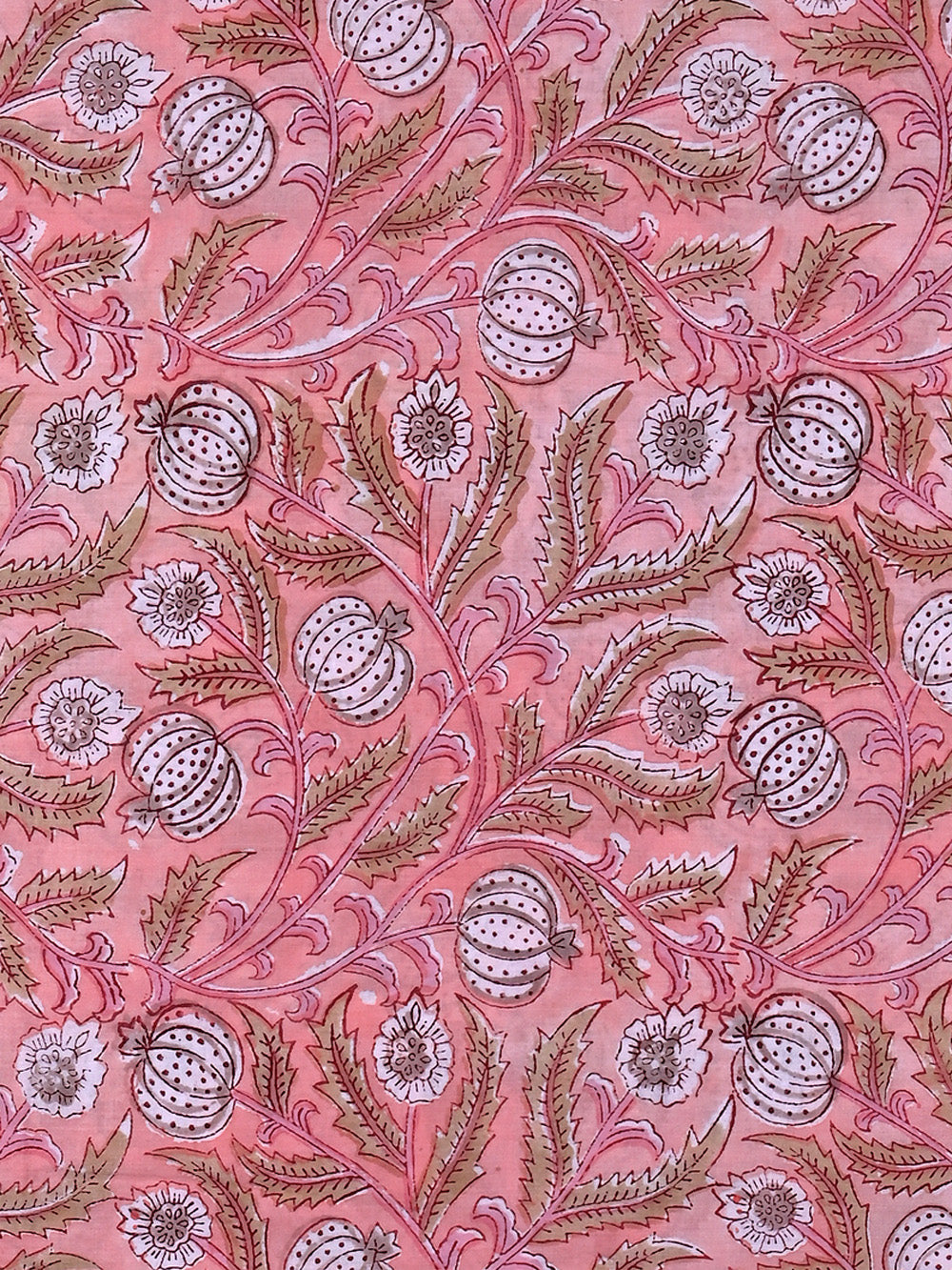 Pink Anokhi Chintz Pomegranate Flower Forage Pattern Cotton Cambric ...
