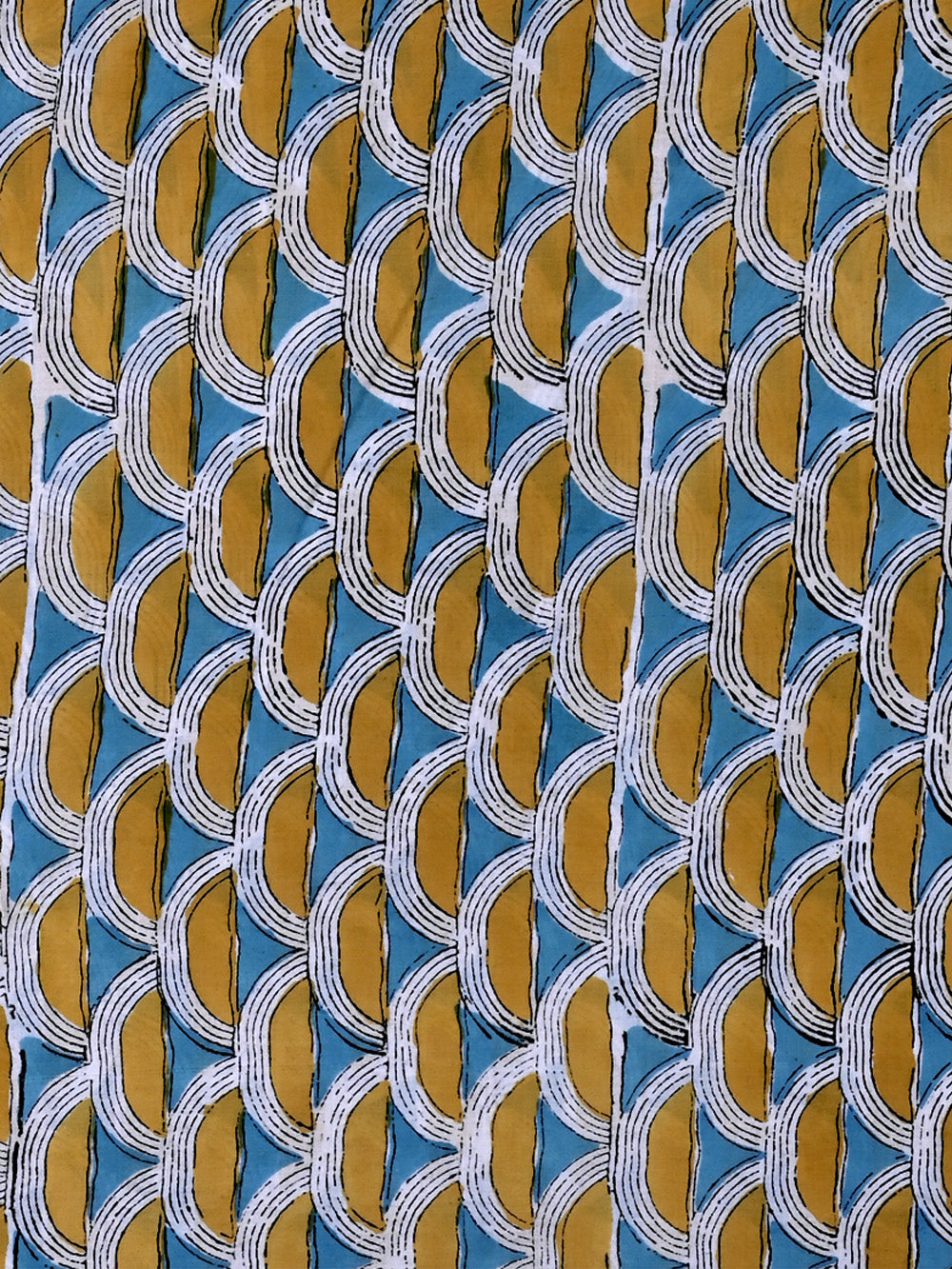 Blue Yellow Abstract Rising Sun Pattern Cotton Cambric Sanganeri Block ...