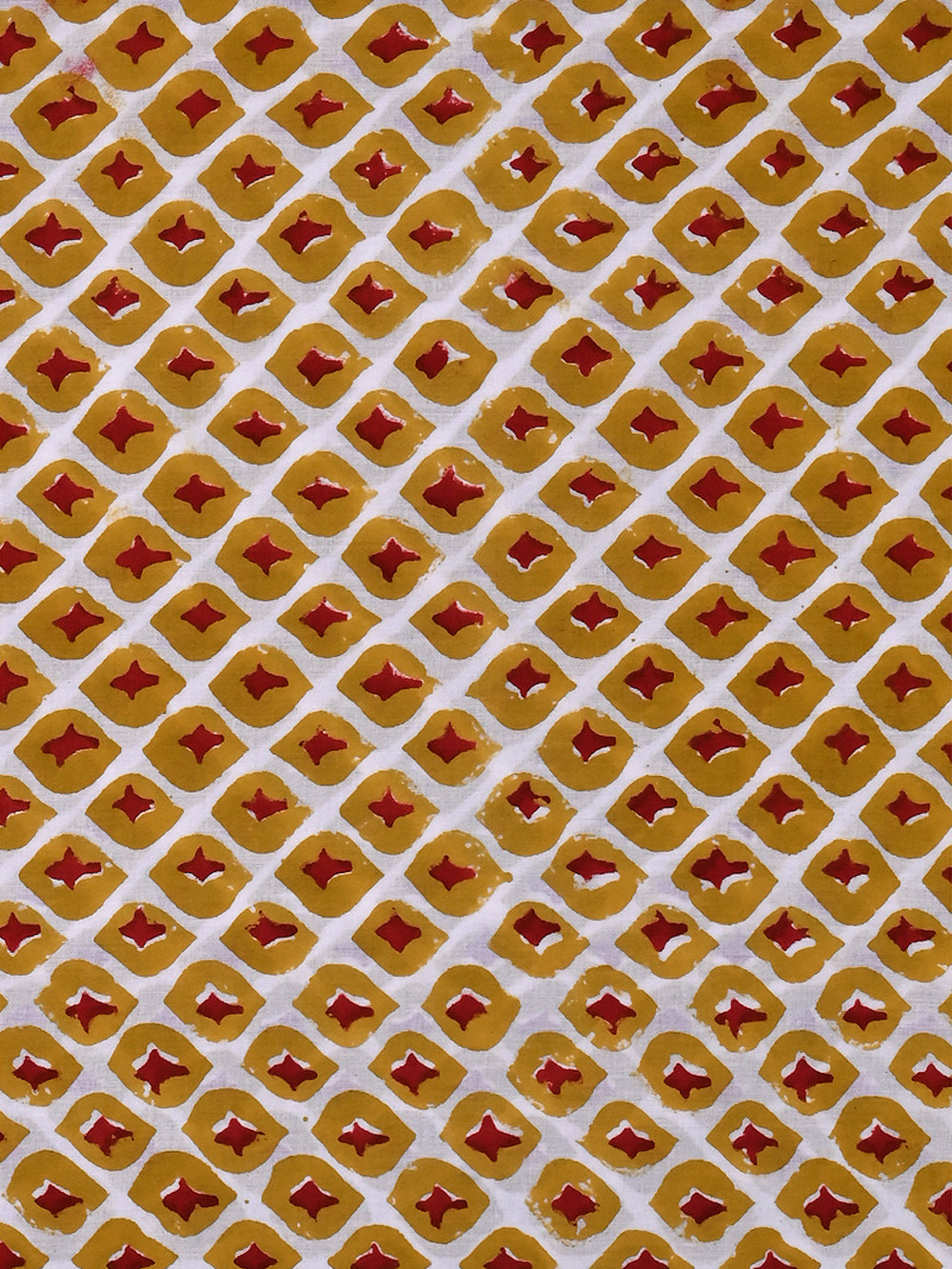 Yellow Red Cardamom Motif Pattern Cotton Cambric Sanganeri Block ...
