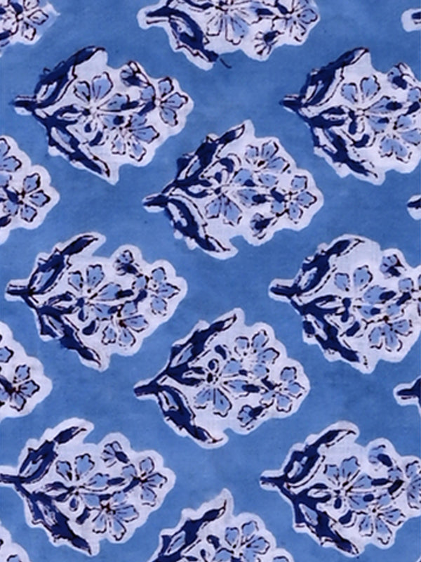 Blue Flower Planter Floral Motif Cotton Cambric Sanganeri Block Printed ...