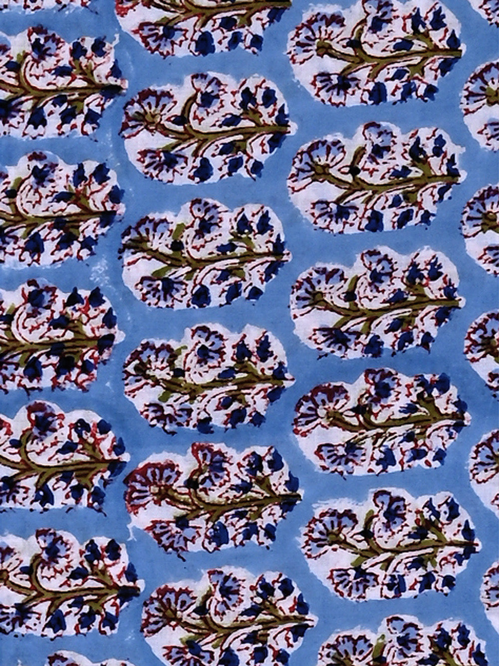 Blue Flower Booti Plant Motif Cotton Cambric Sanganeri Block Printed Fabric