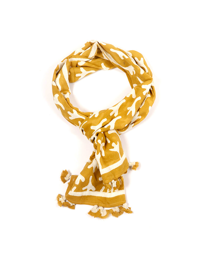 Yellow Bird Feet Cotton Voile Block Printed Stole