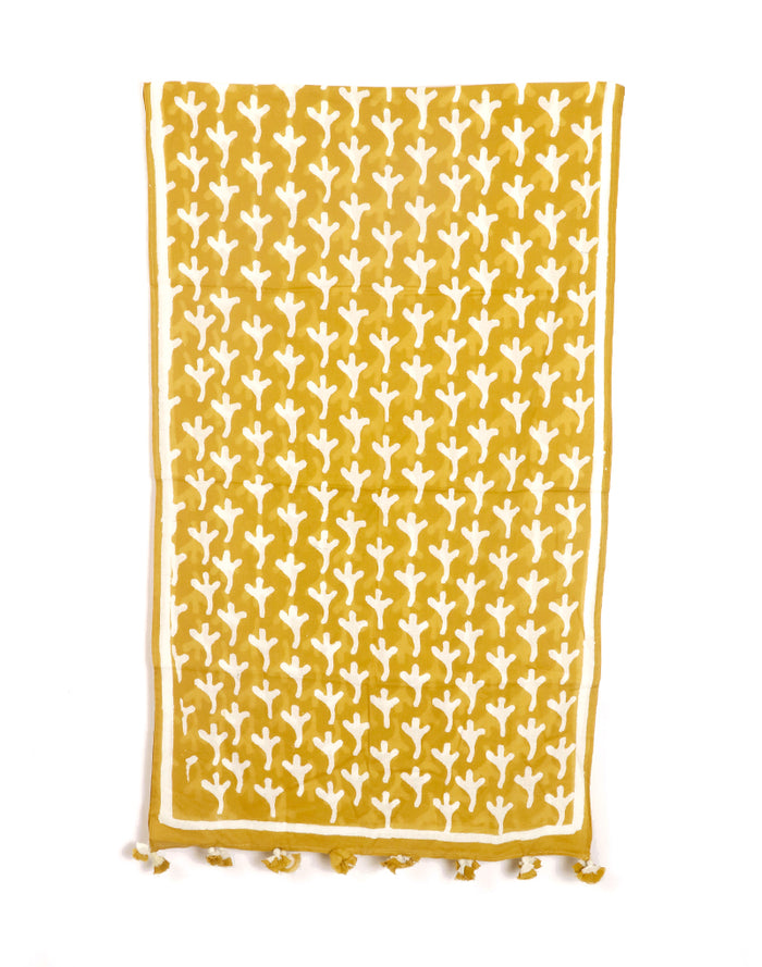 Yellow Bird Feet Cotton Voile Block Printed Stole
